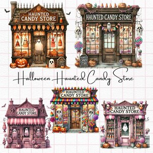 Watercolor Halloween Haunted Candy Store Clipart (20 PNG) - Etsy