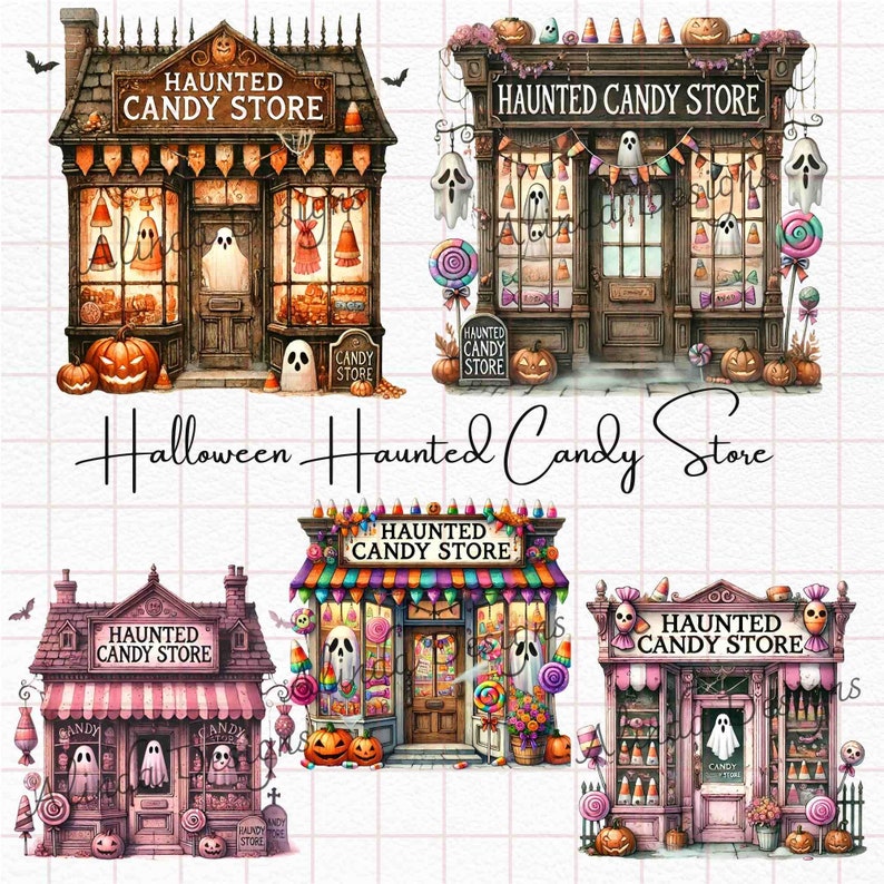 Watercolor Halloween Haunted Candy Store Clipart, Scary Halloweenpng ...