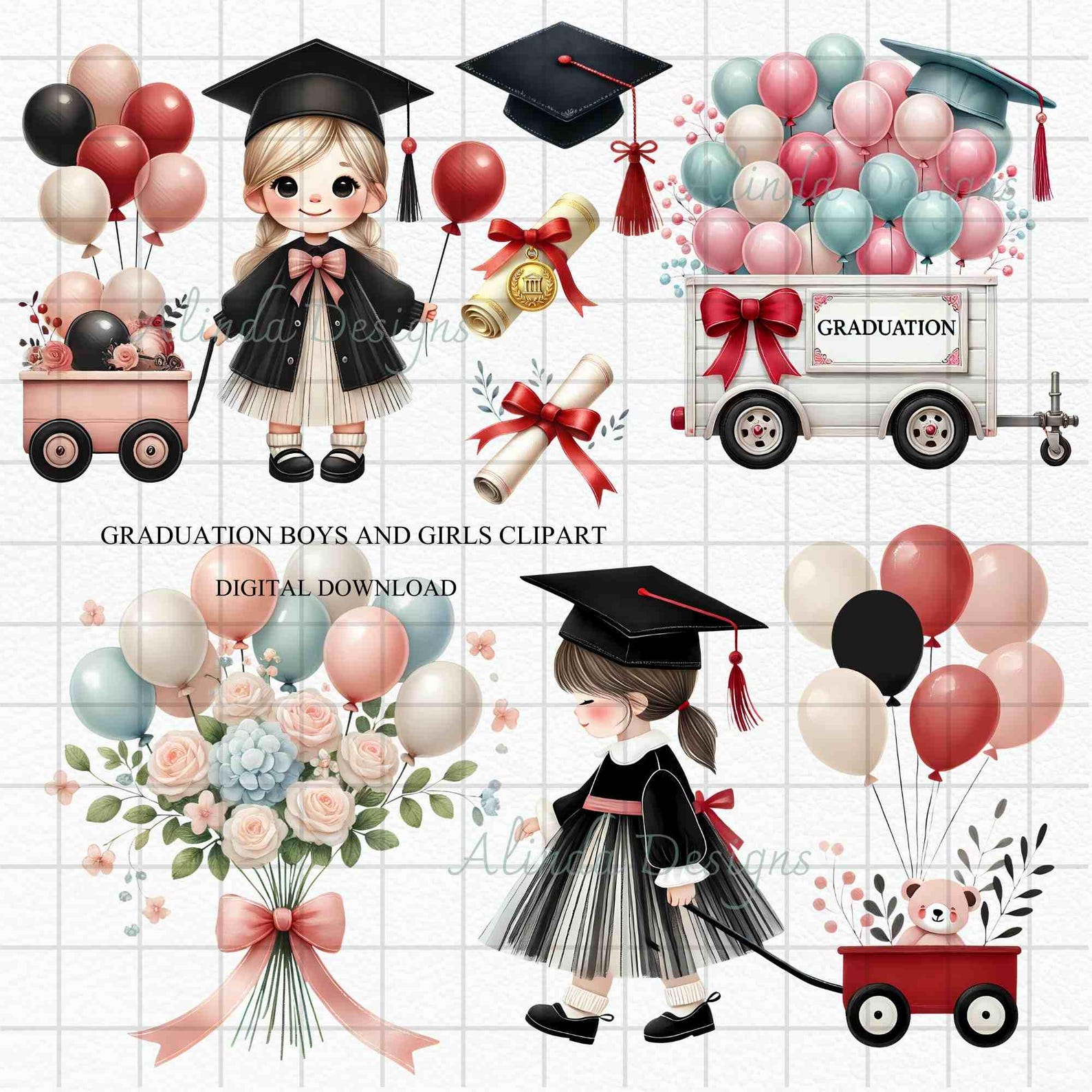 Graduation Boys and Girls Clipart, Graduation Illustration, Party ...