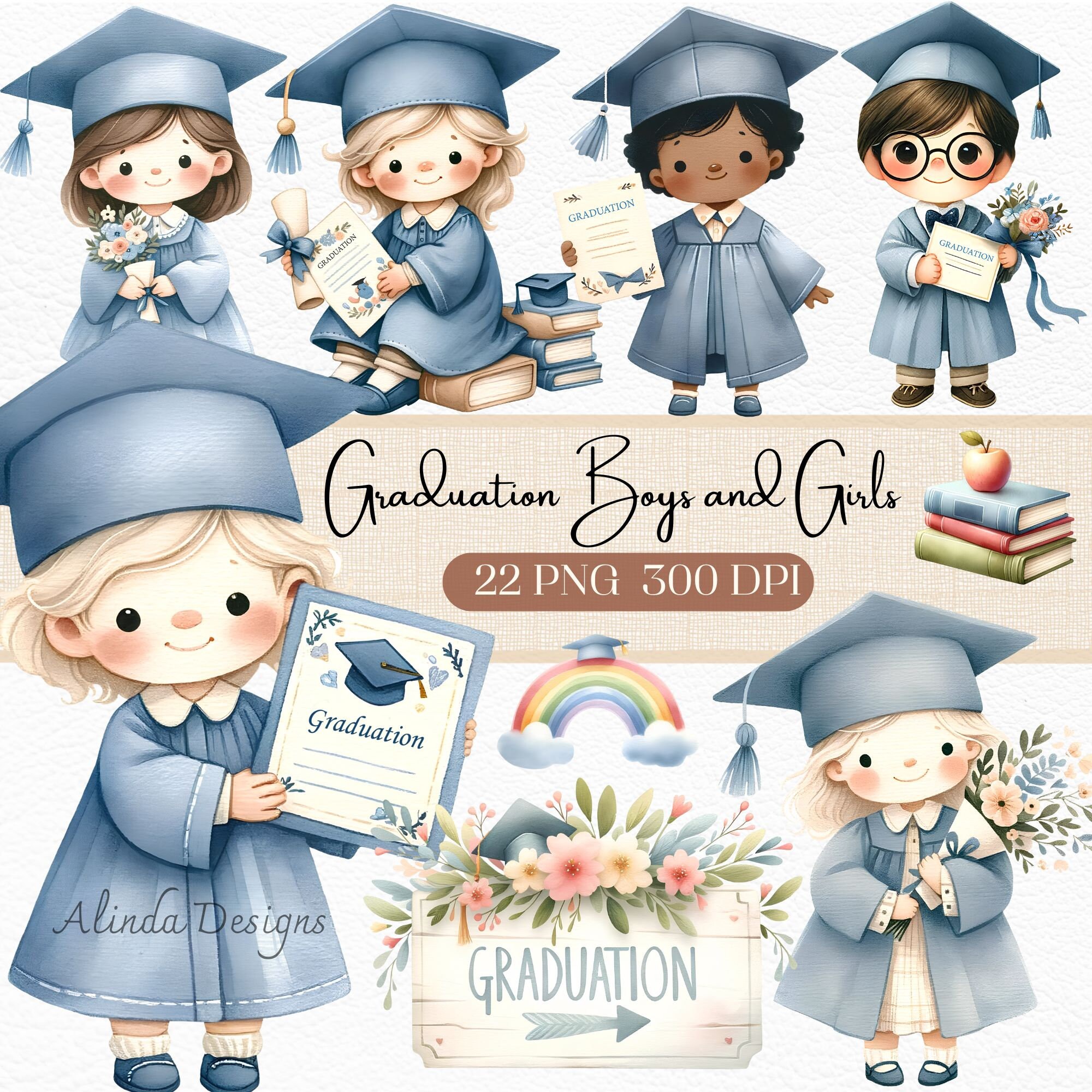 Graduation Clipart Bundle: Caps, Diplomas, Tassels (digital Download ...