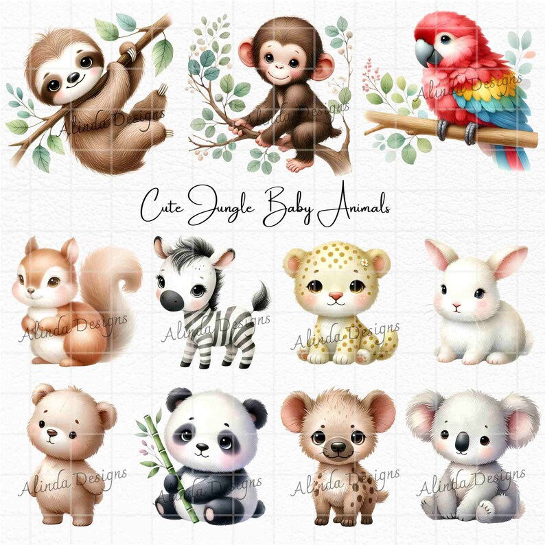 Adorable Jungle Baby Animals Clipart Set, Cute Digital Download for ...