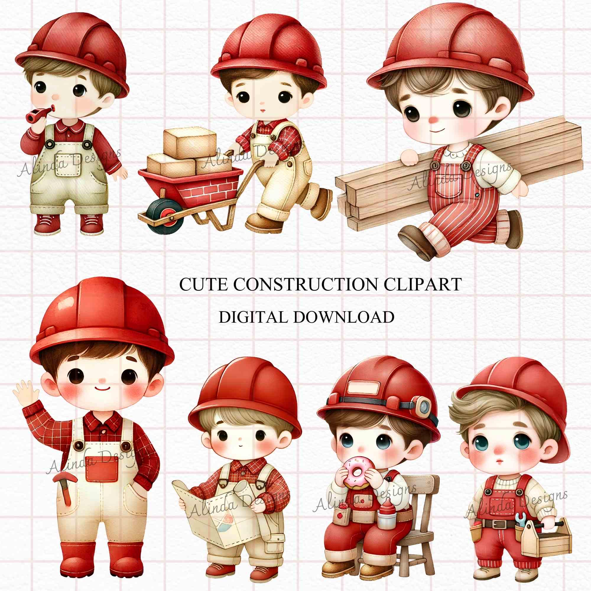 Cute Construction Clipart, Watercolor Builder Theme, Trucks Tools, 27 ...