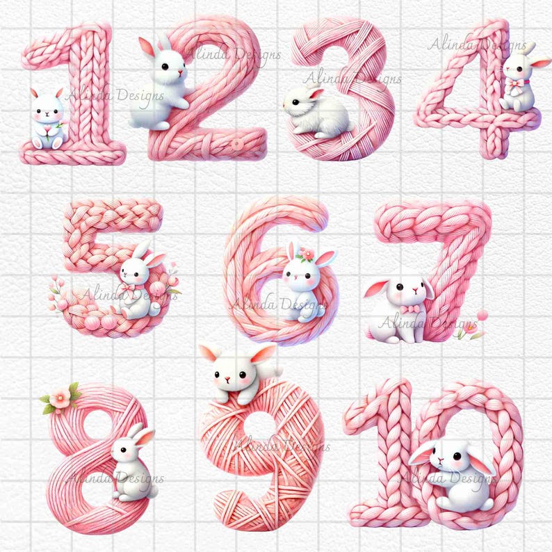 Pastel Bunny Alphabet and Numbers Clipart, Cute Rabbit Letter and ...