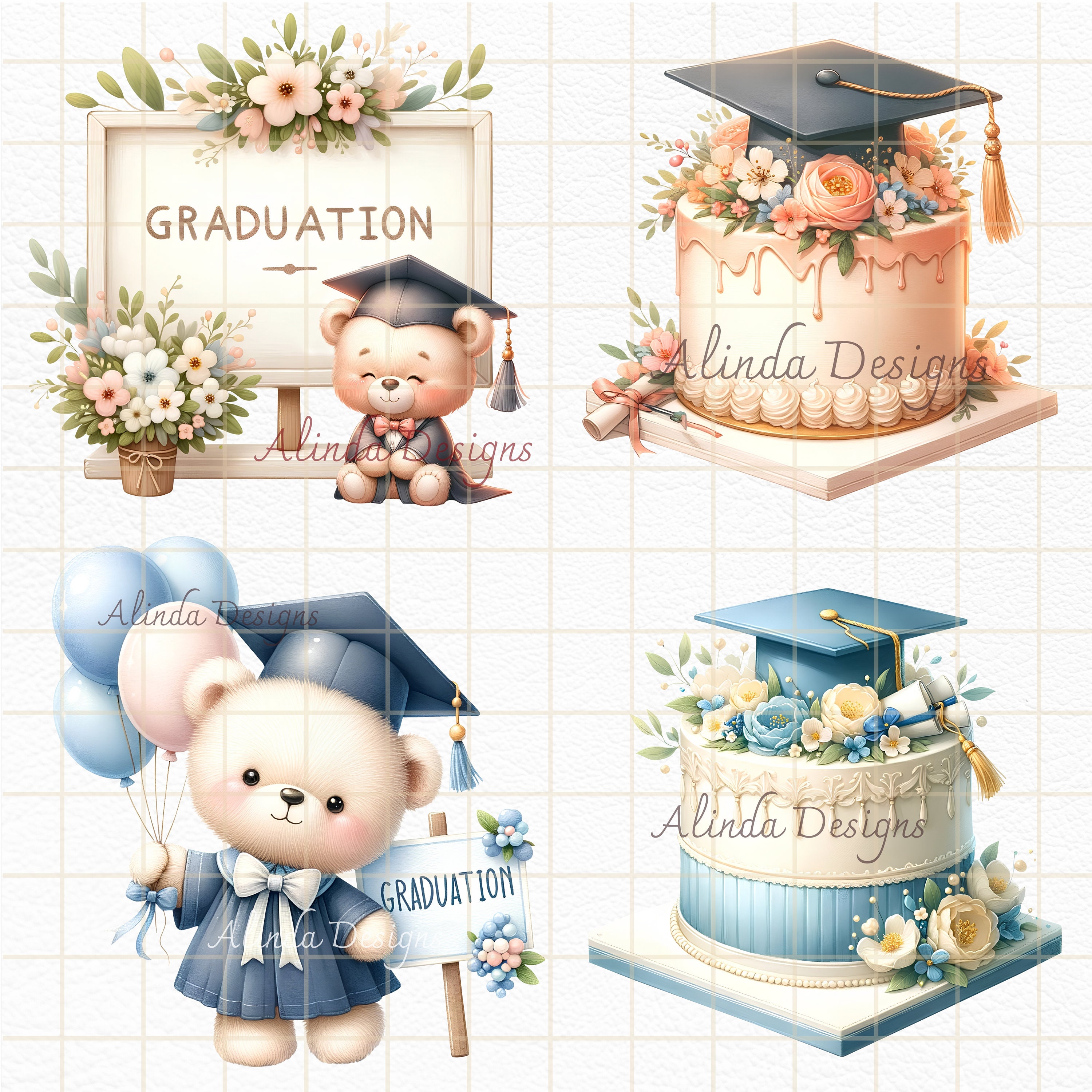 Watercolor Graduation Bear Clipart, Cute Graduate Bear PNG, Invitations ...