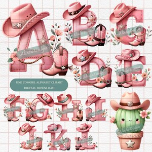 Pink Cowgirl Alphabet Clipart: Western Font PNG Download for ...
