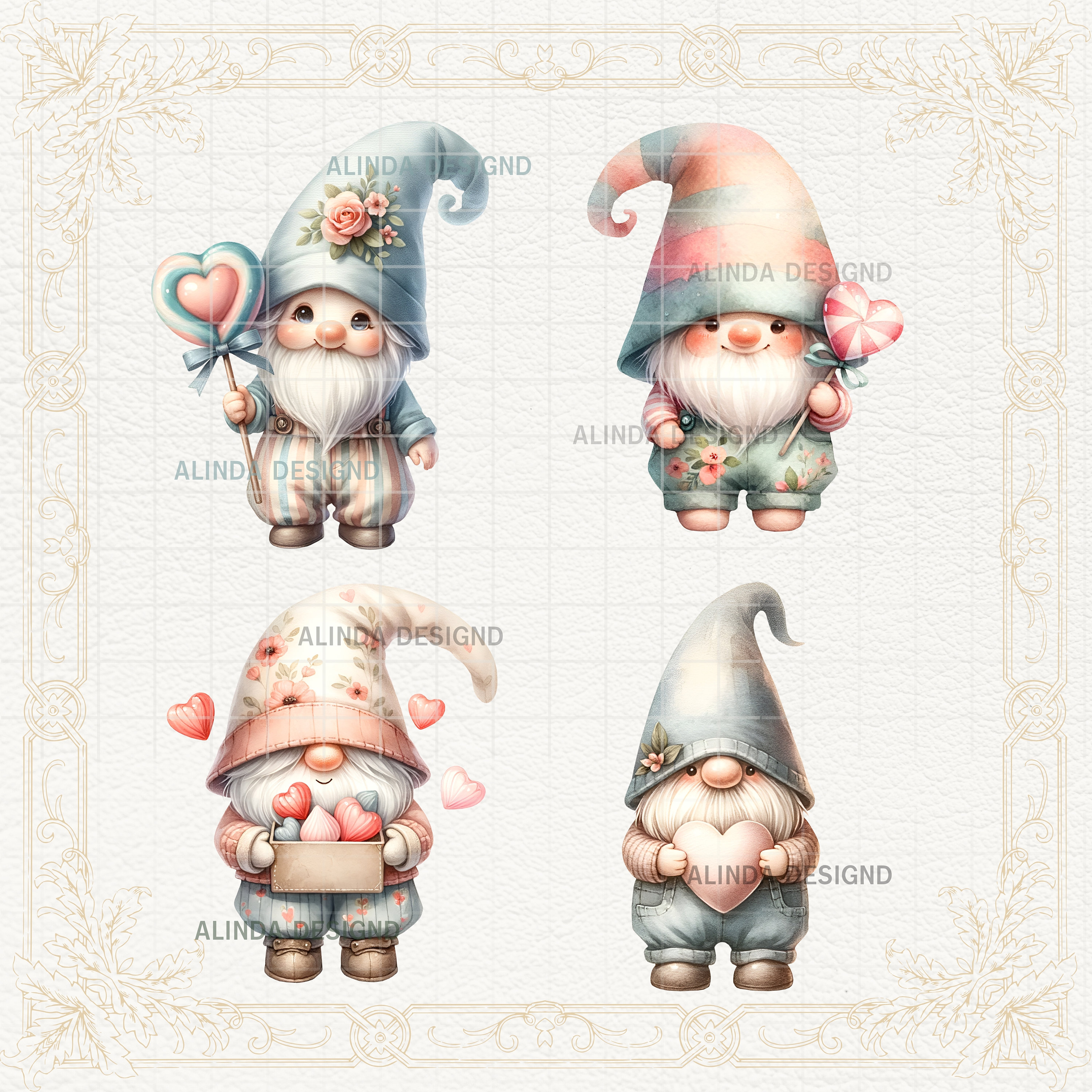 Valentines Gnomes Clipart, Watercolor Valentines Clipart, Bundle, Love ...