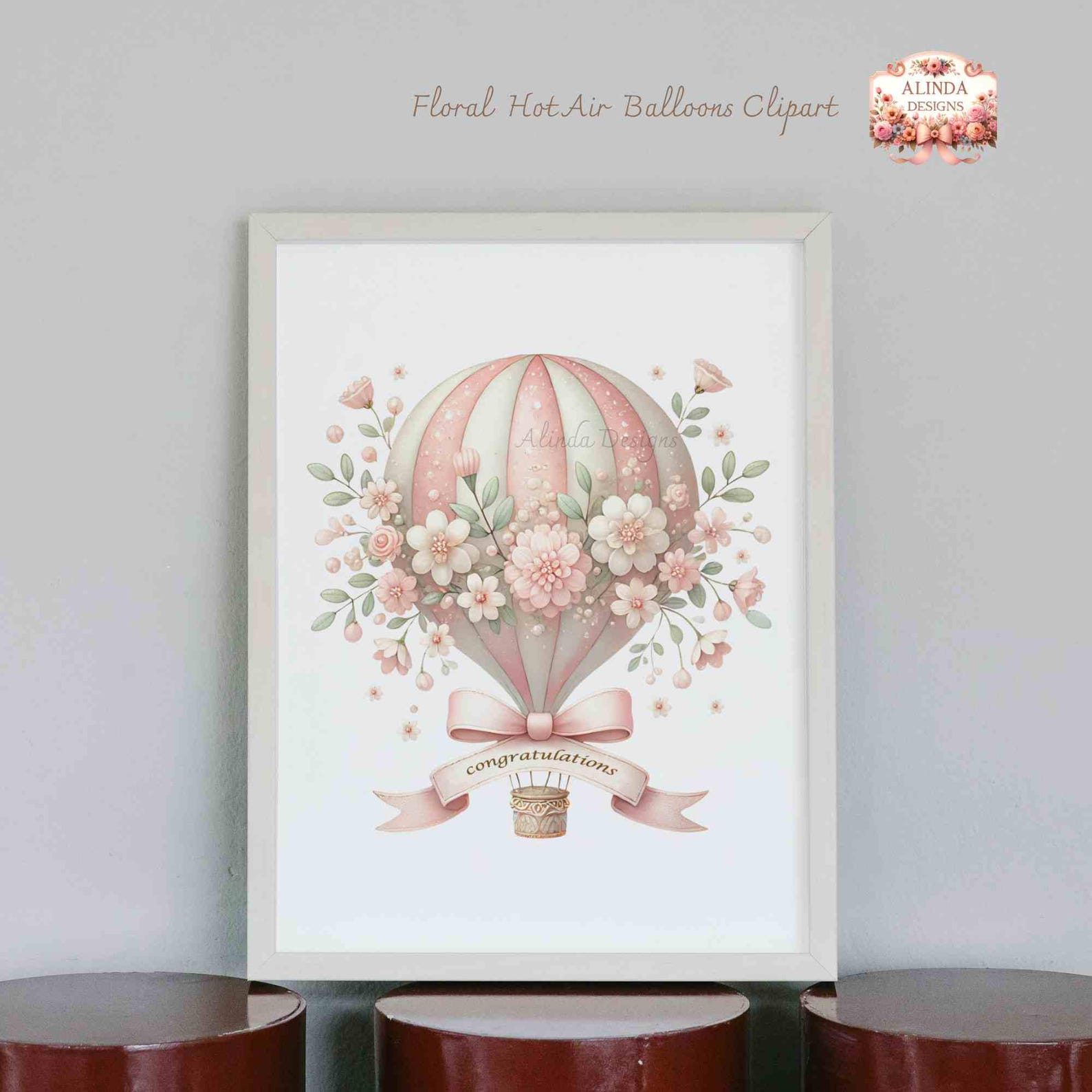 Watercolor Floral Hot Air Balloon Clipart: Elegant PNG Set - Etsy