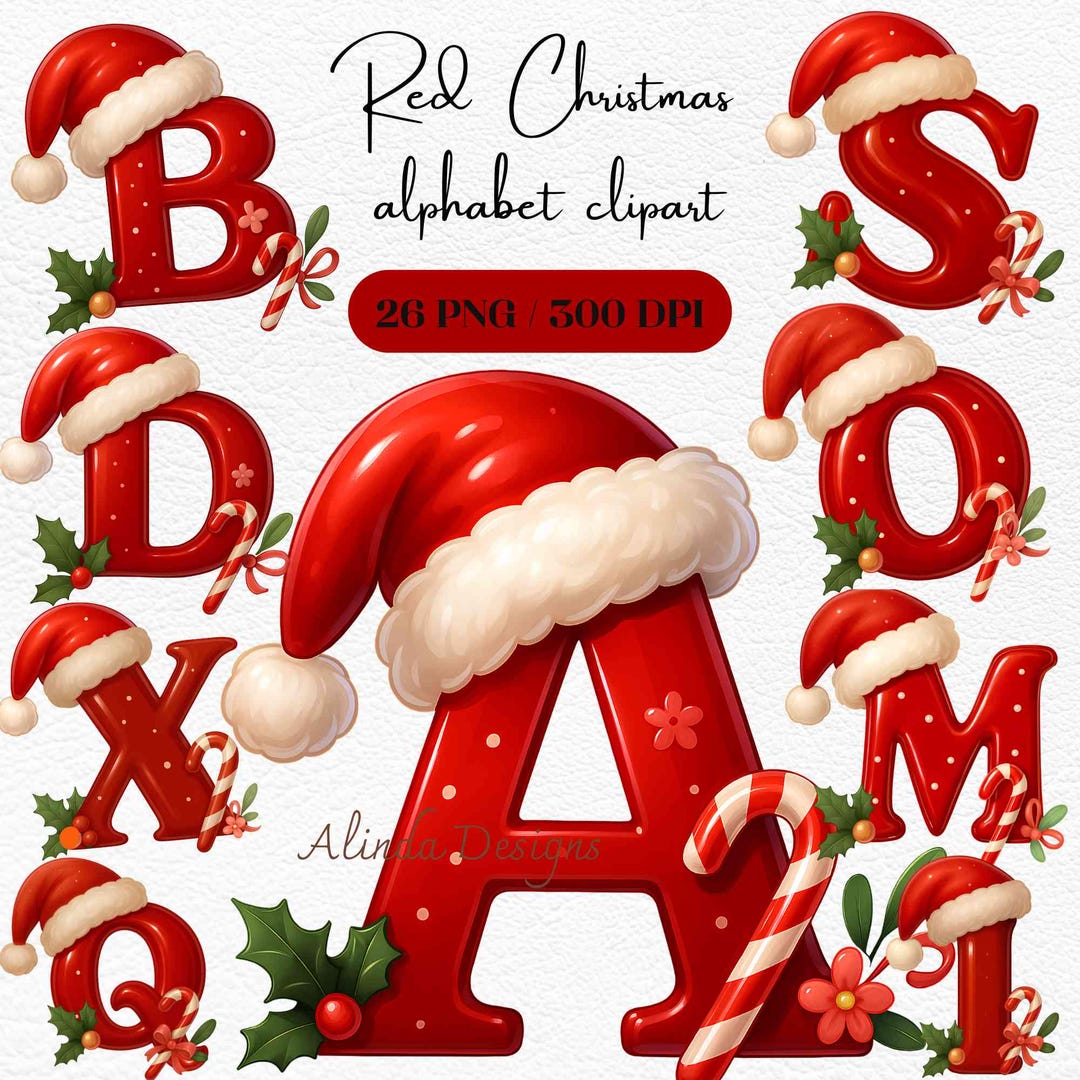 Christmas Alphabet PNG Clipart: Santa Hat Letters Commercial Use - Etsy