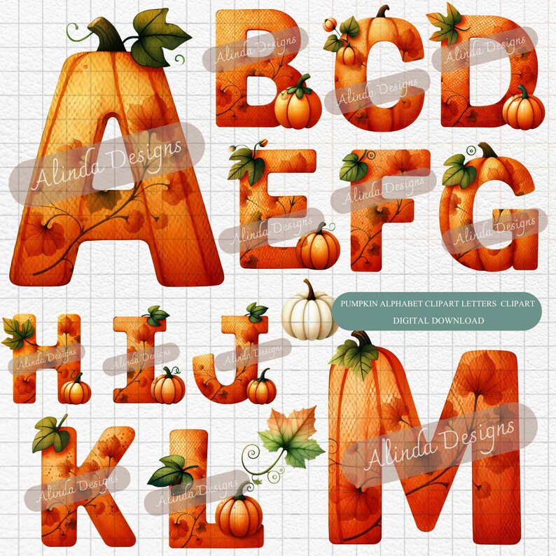 Pumpkin Alphabet Clipart: Fall Halloween Font PNG Digital Download - Etsy