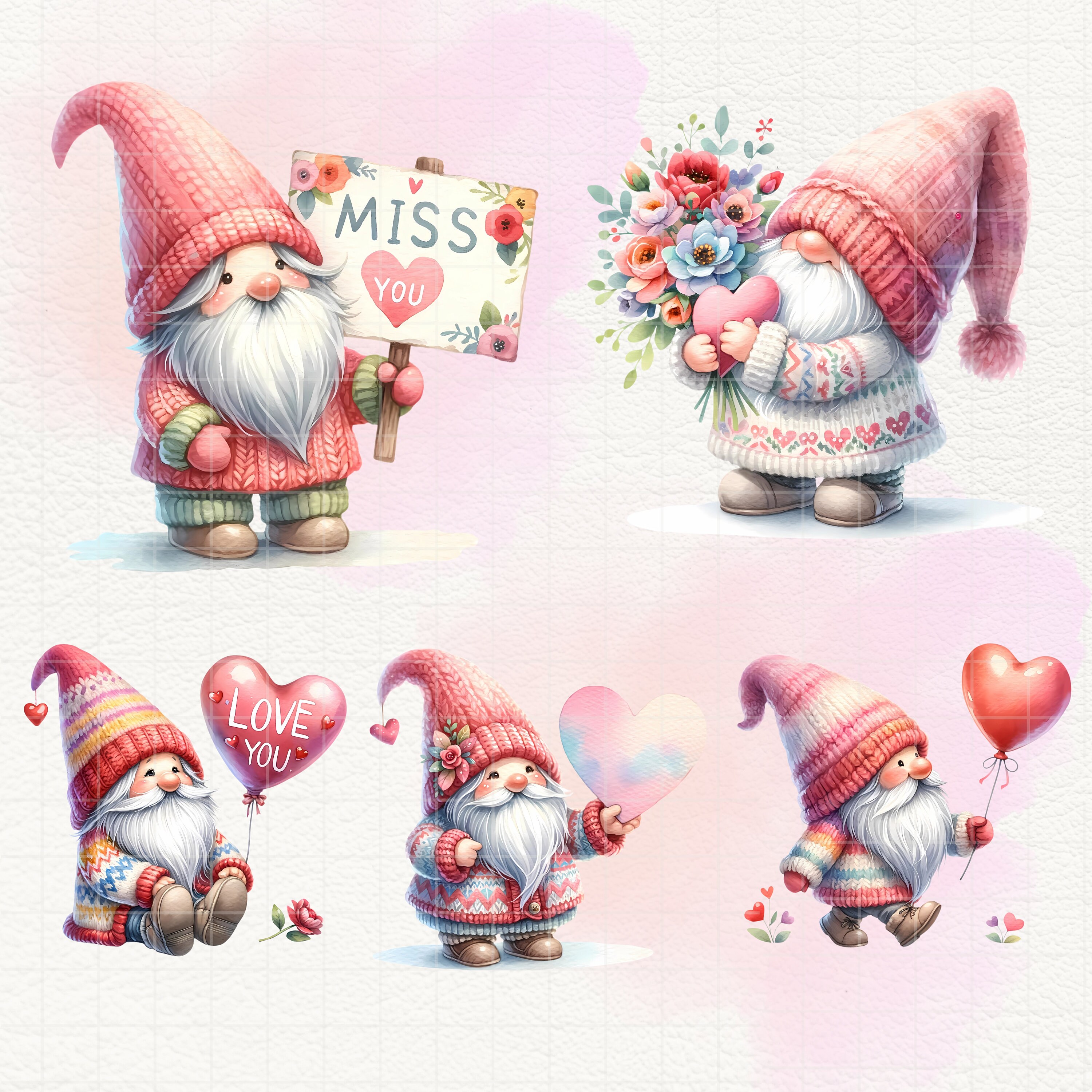 Watercolor Valentines Gnomes Clipart, Gnome Clipart, Love Clipart, Cute ...