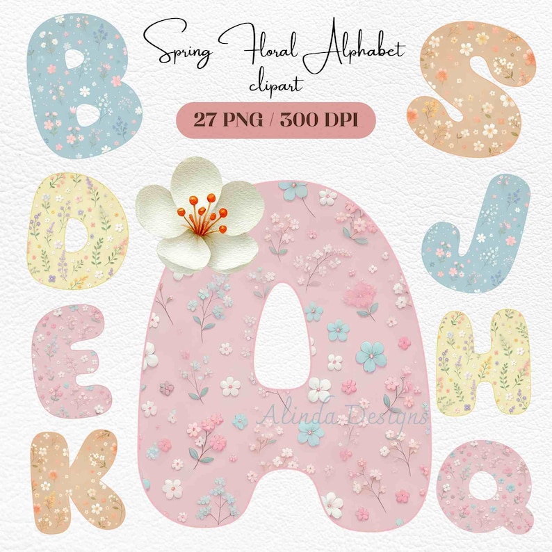 Floral Alphabet Clipart: Pastel Spring Letters (27 PNG File) - Etsy