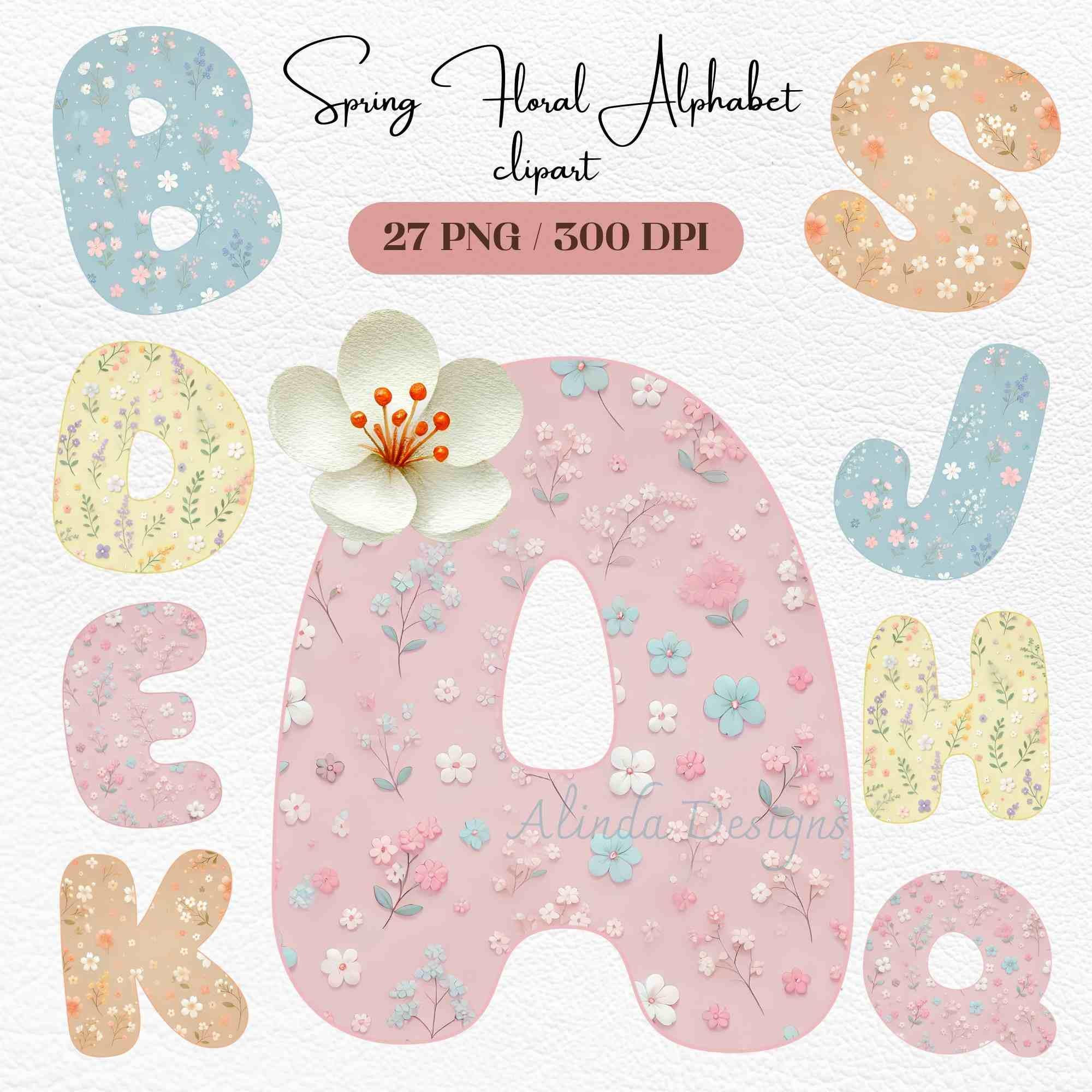 Floral Alphabet Clipart: Pastel Spring Letters (27 PNG File) - Etsy