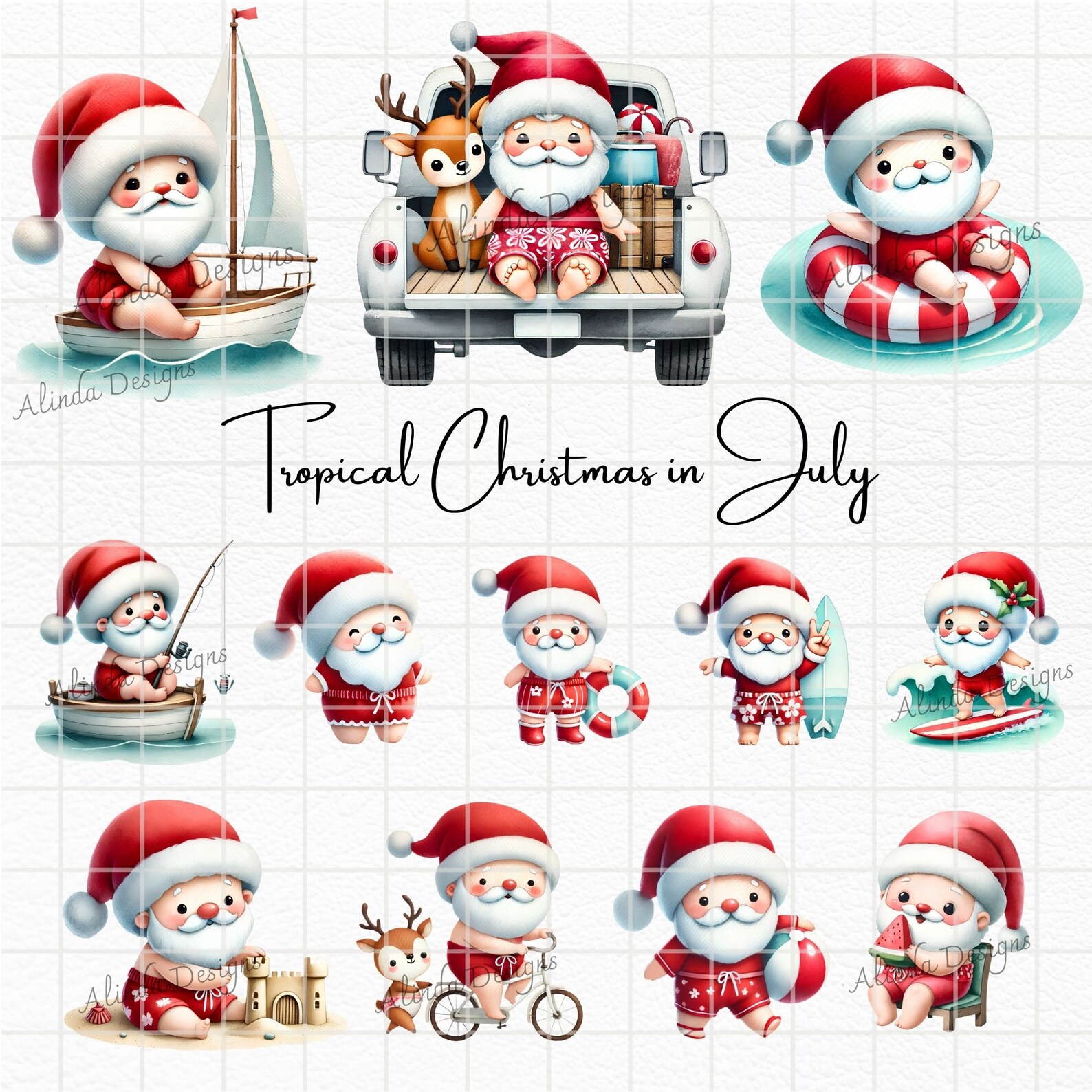 Tropical Christmas in July Clipart Bundle, Tropical Christmas PNG ...