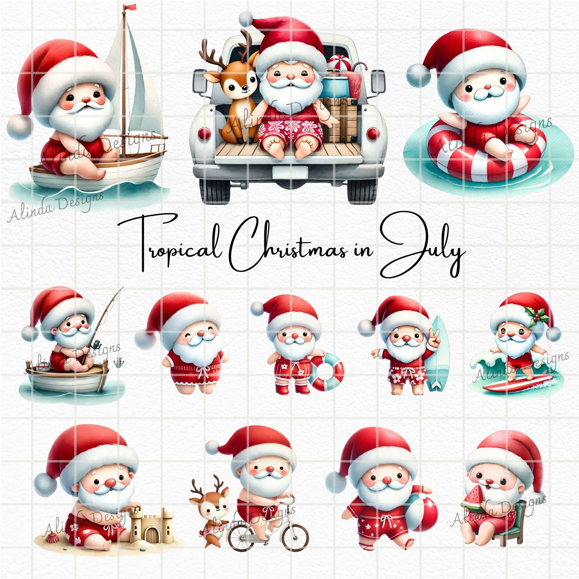 Tropical Christmas in July Clipart Bundle, Tropical Christmas PNG ...