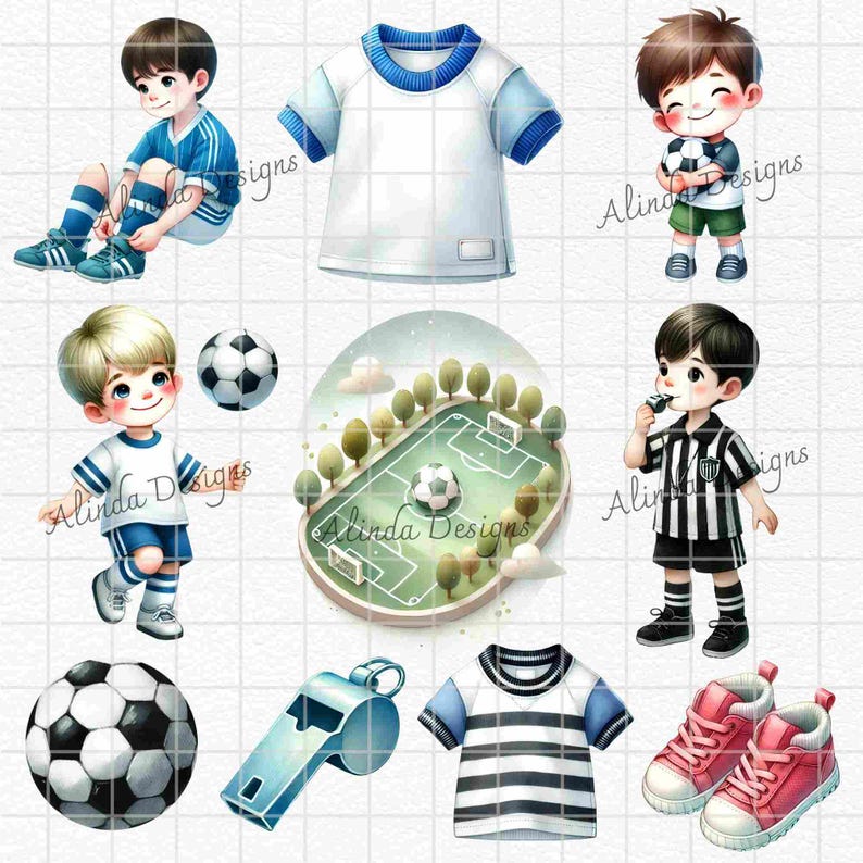 Cute Soccer Match Kids Clipart, Boys Playing Soccer, Digital Download ...