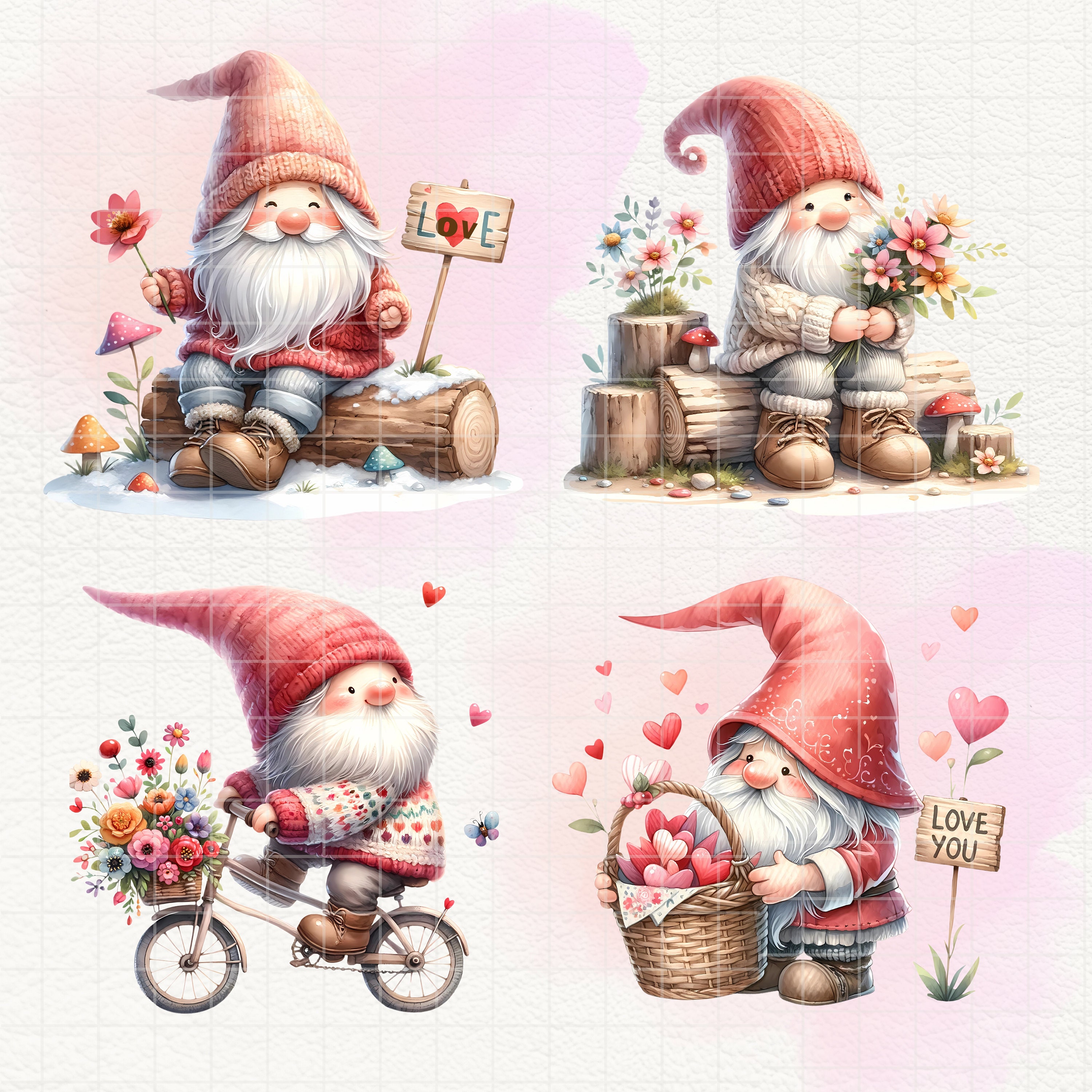 Watercolor Valentines Gnomes Clipart, Gnome Clipart, Love Clipart, Cute ...