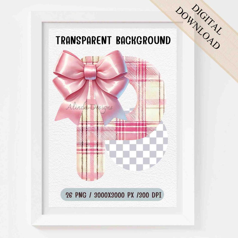 Pink Plaid Alphabet Clipart: Bow Letters, Nursery Decor (PNG) - Etsy