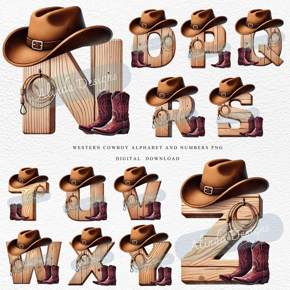 Western Cowboy Alphabet and Numbers PNG, Rustic Rodeo Letters & Numbers ...