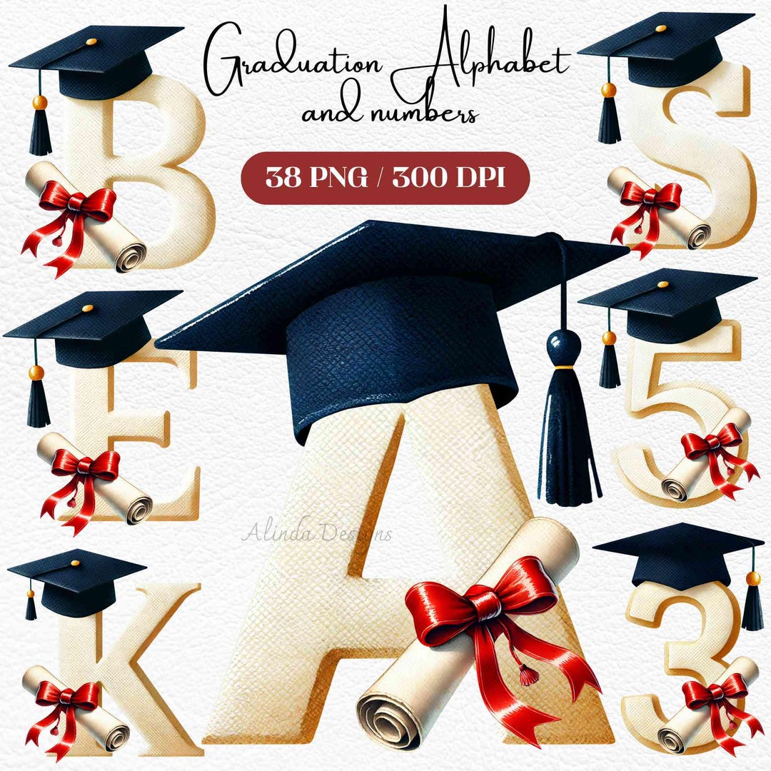 Graduation Alphabet Clipart, Graduation Letters and Numbers PNG ...