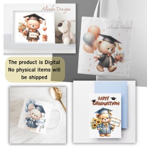 Watercolor Graduation Bear Clipart, Cute Graduate Bear PNG, Invitations ...