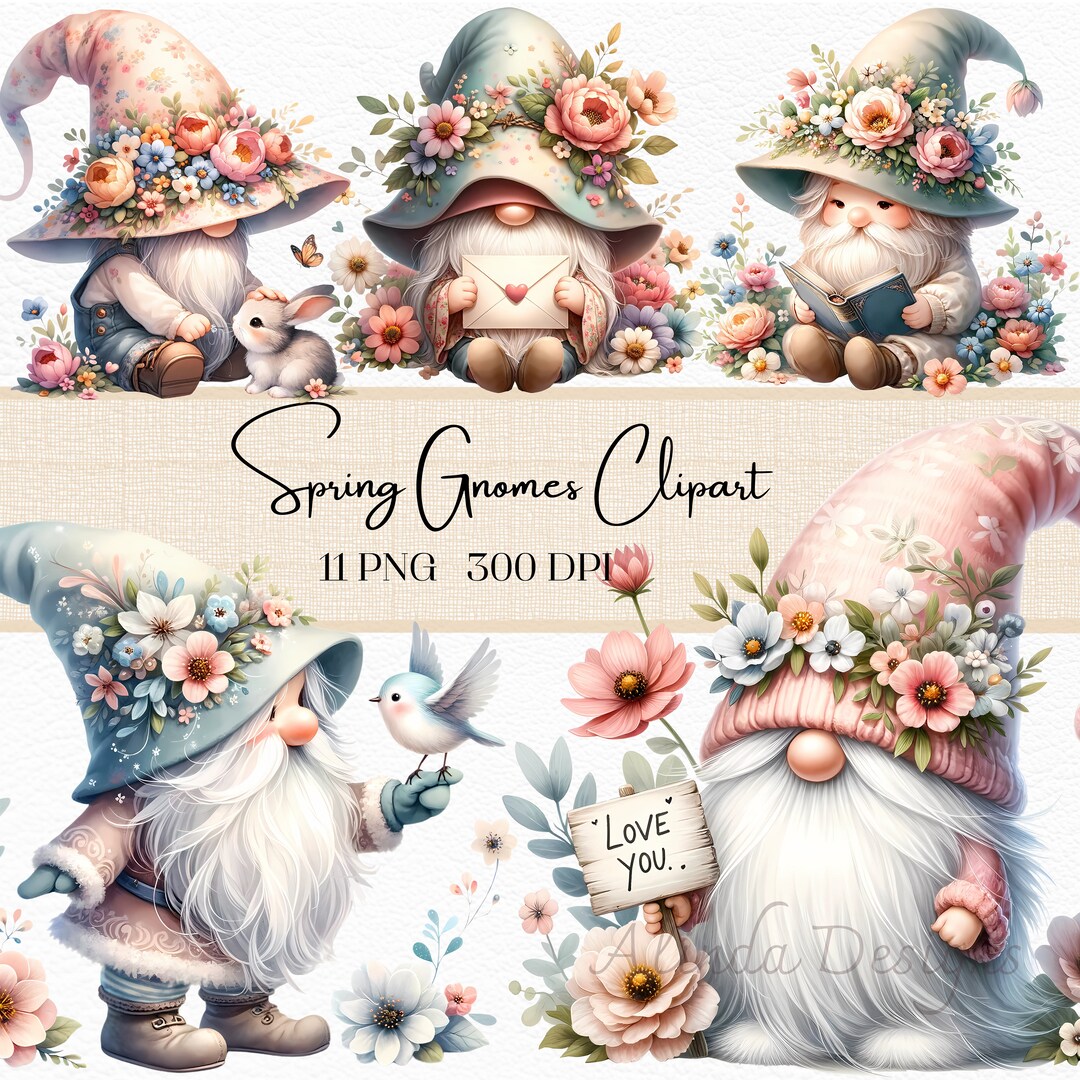 Spring Gnomes Clipart, Cute Gnome Clipart, Nursery Art, Baby Spring ...