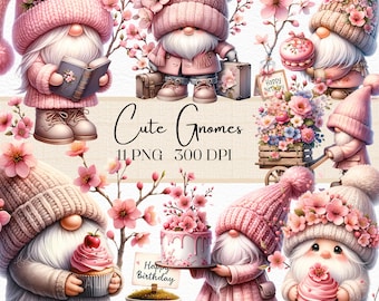 Spring Gnome Clipart, Watercolor Gnome Cherry Blossom, Spring Blossom ...