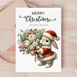 Vintage Christmas Bunny Clip Art: Retro Watercolor Holiday Illustration ...