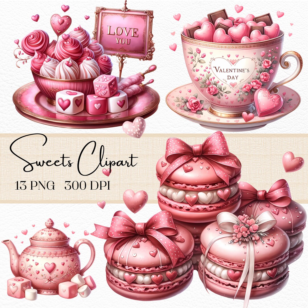 Valentine's Candy Sweet Clipart Set, Cute Digital Download for Cards ...
