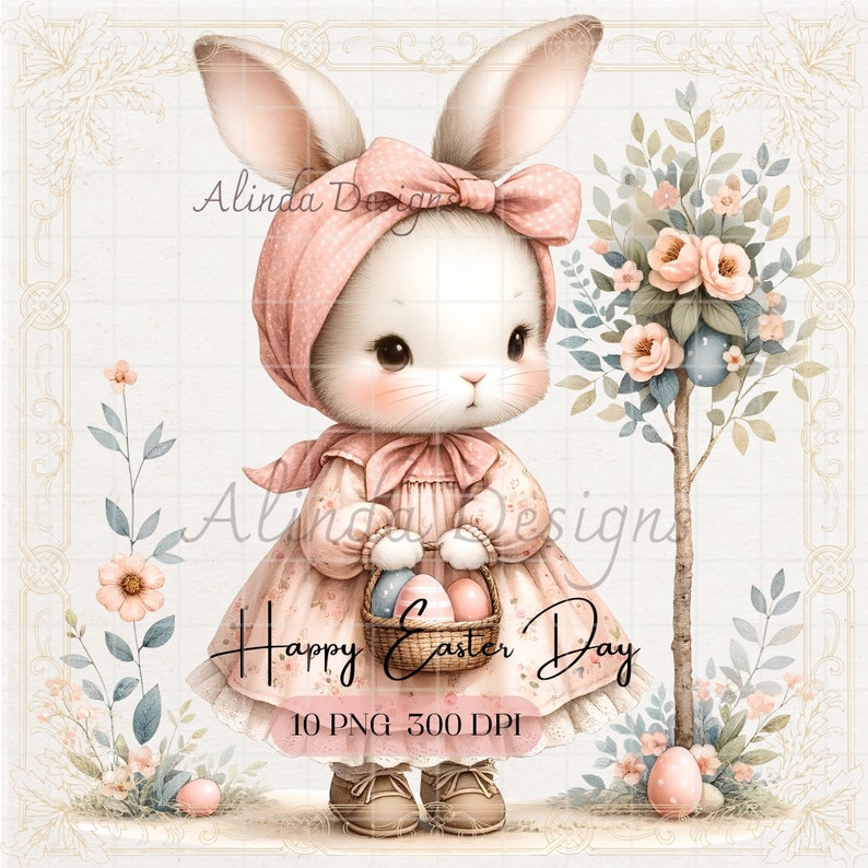 Cute Rabbit Easter Clipart, Happy Easter Day Digital Download, Bunny ...