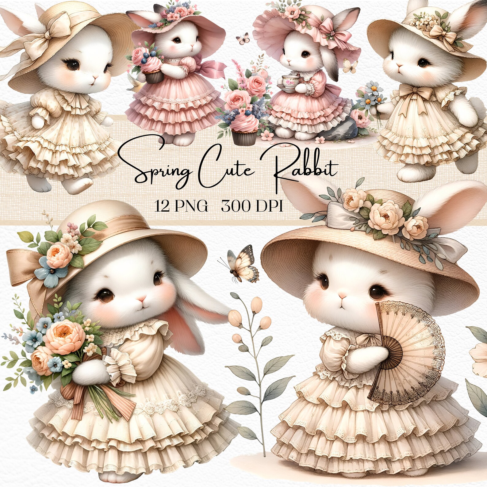 Spring Rabbit Clipart PNG, Cute Bunny Graphics, Seasonal Digital ...