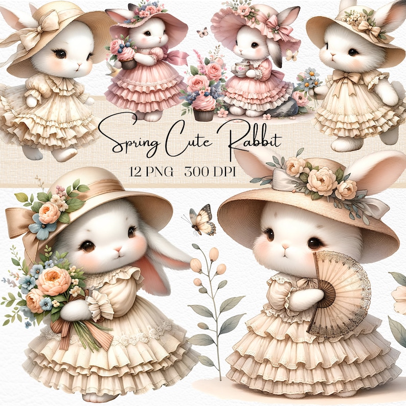 Spring Rabbit Clipart PNG, Cute Bunny Graphics, Seasonal Digital ...