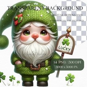 St. Patrick's Day Gnome Clipart: Irish Shamrock PNG (digital Download ...