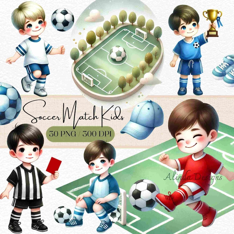 Cute Soccer Match Kids Clipart, Boys Playing Soccer, Digital Download ...