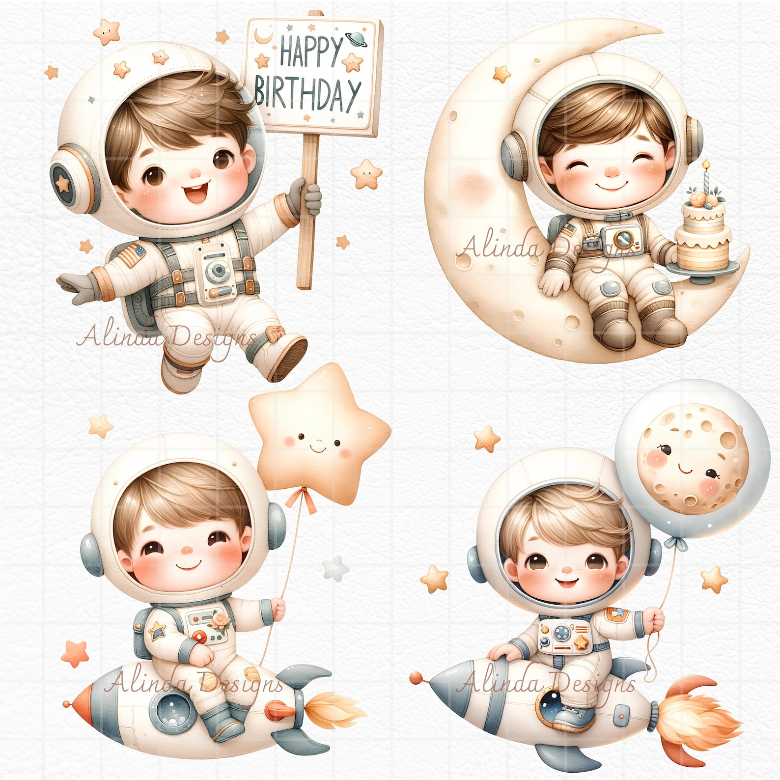Watercolor Space Clipart for Kids Birthday, Digital Download, Space ...
