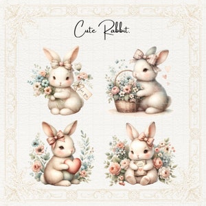 Bunnies Clipart, Nursery Spring Clipart, Children, Cherry Blossom ...