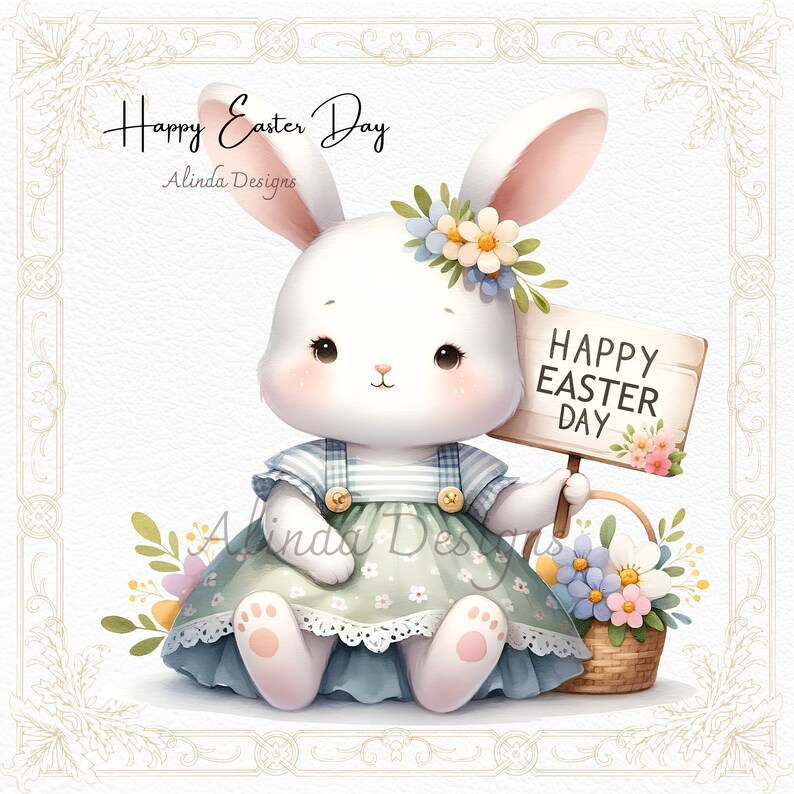 Cute Watercolor Rabbit Clipart for Easter, Happy Easter Day PNG ...