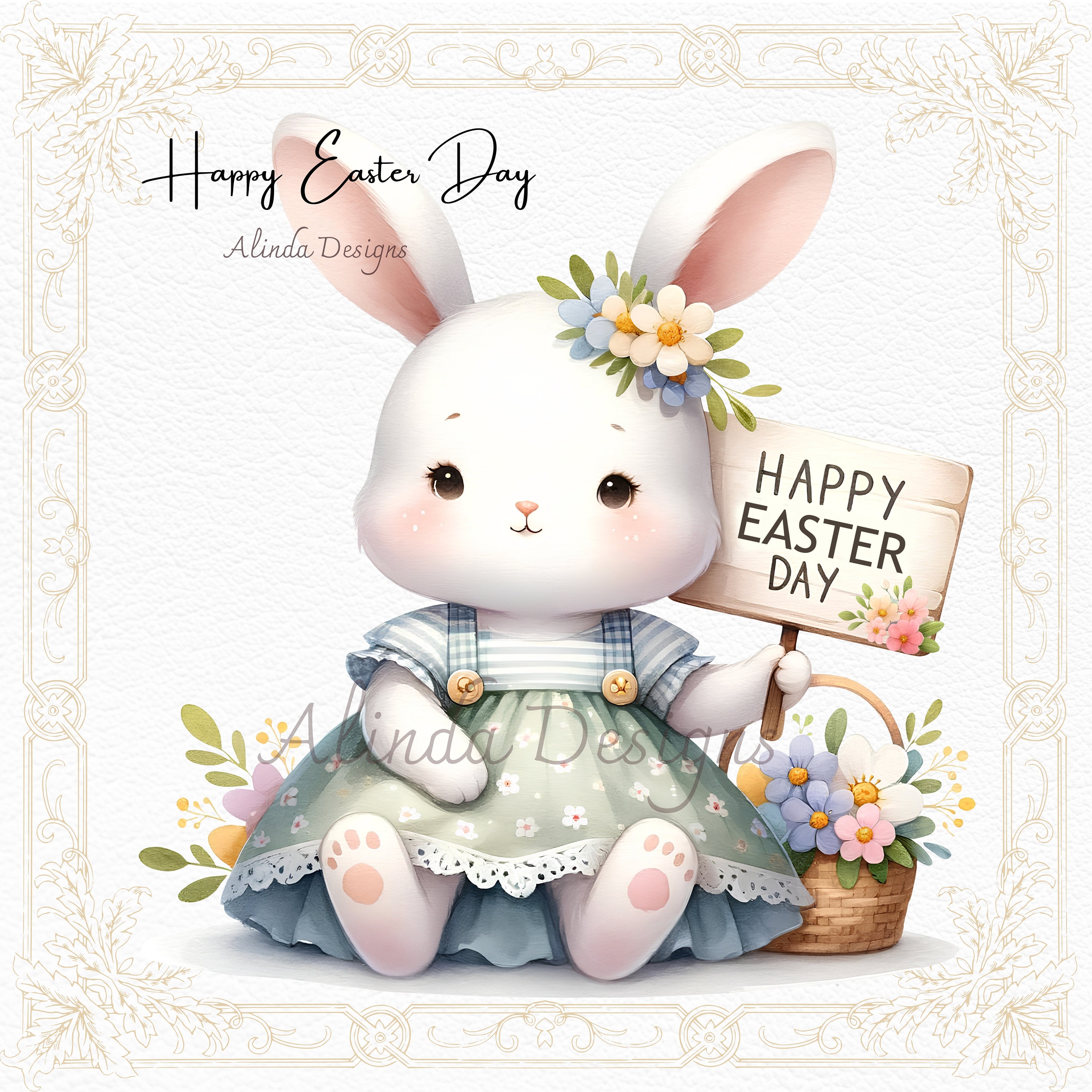 Cute Watercolor Rabbit Clipart for Easter, Happy Easter Day PNG ...
