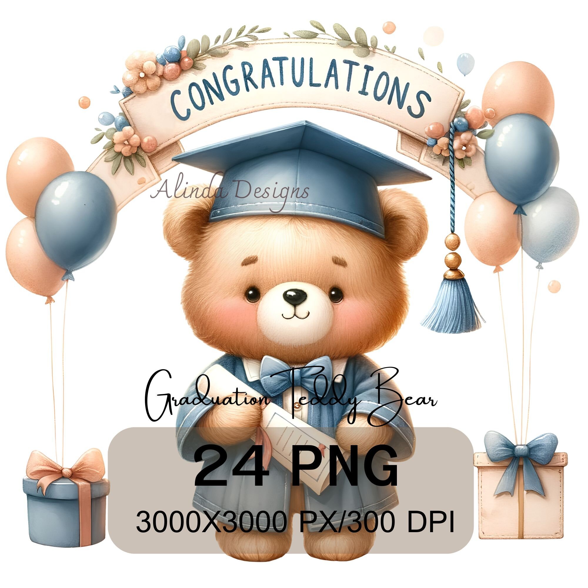 Graduation Teddy Bear Clipart, Cute Digital Bears in Caps and Gowns ...