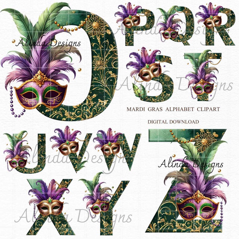 Mardi Gras Alphabet Clipart: Gold Masquerade Letters (PNG) - Etsy