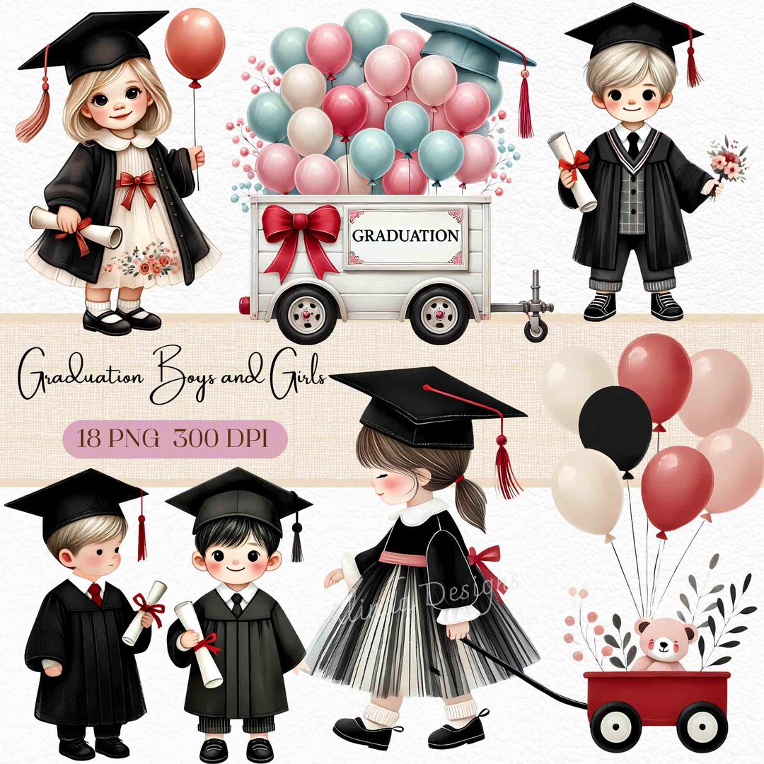 Graduation Boys and Girls Clipart, Graduation Illustration, Party ...