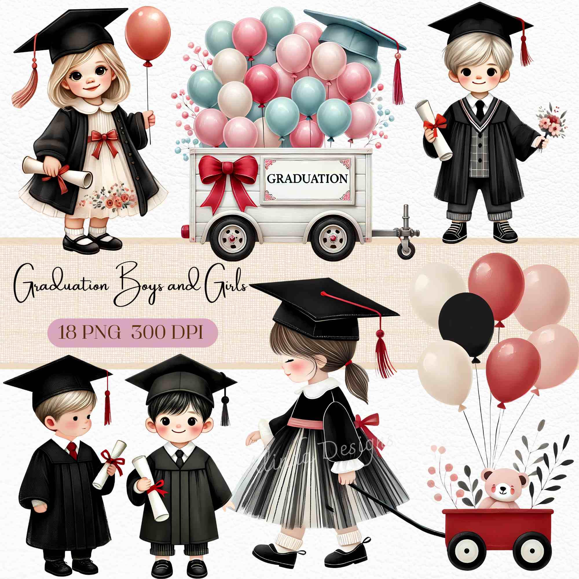 Graduation Boys and Girls Clipart, Graduation Illustration, Party ...
