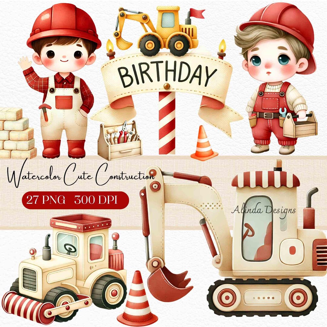 Cute Construction Clipart, Watercolor Builder Theme, Trucks Tools, 27 ...