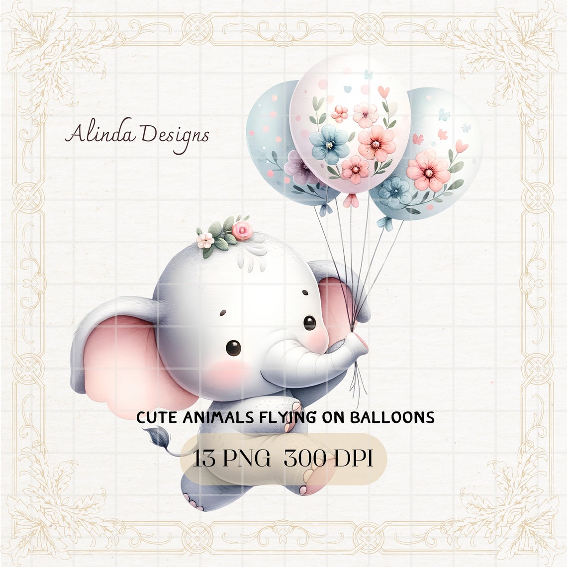 Cute Animal Balloon Clipart, Cute Flying Critters, Nursery Decor Art ...