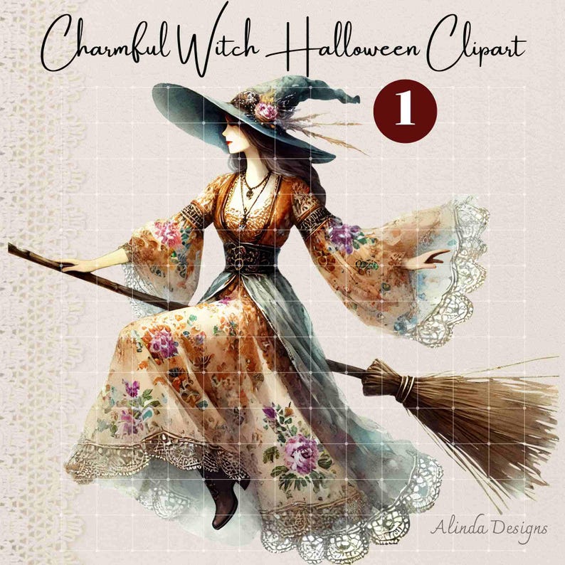 Charming Witch Halloween Clipart Set, Cute Witch Illustrations ...