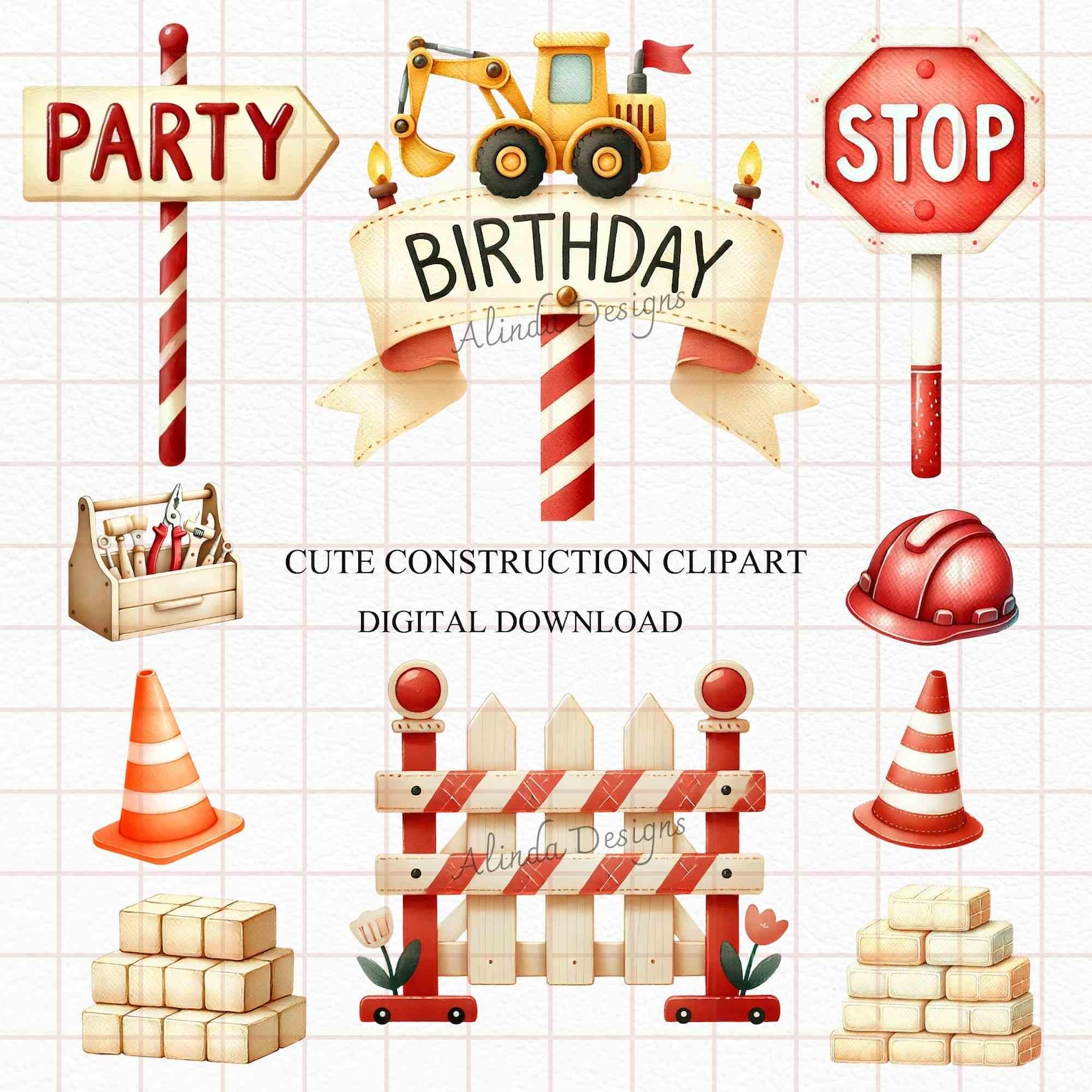 Cute Construction Clipart, Watercolor Builder Theme, Trucks Tools, 27 ...