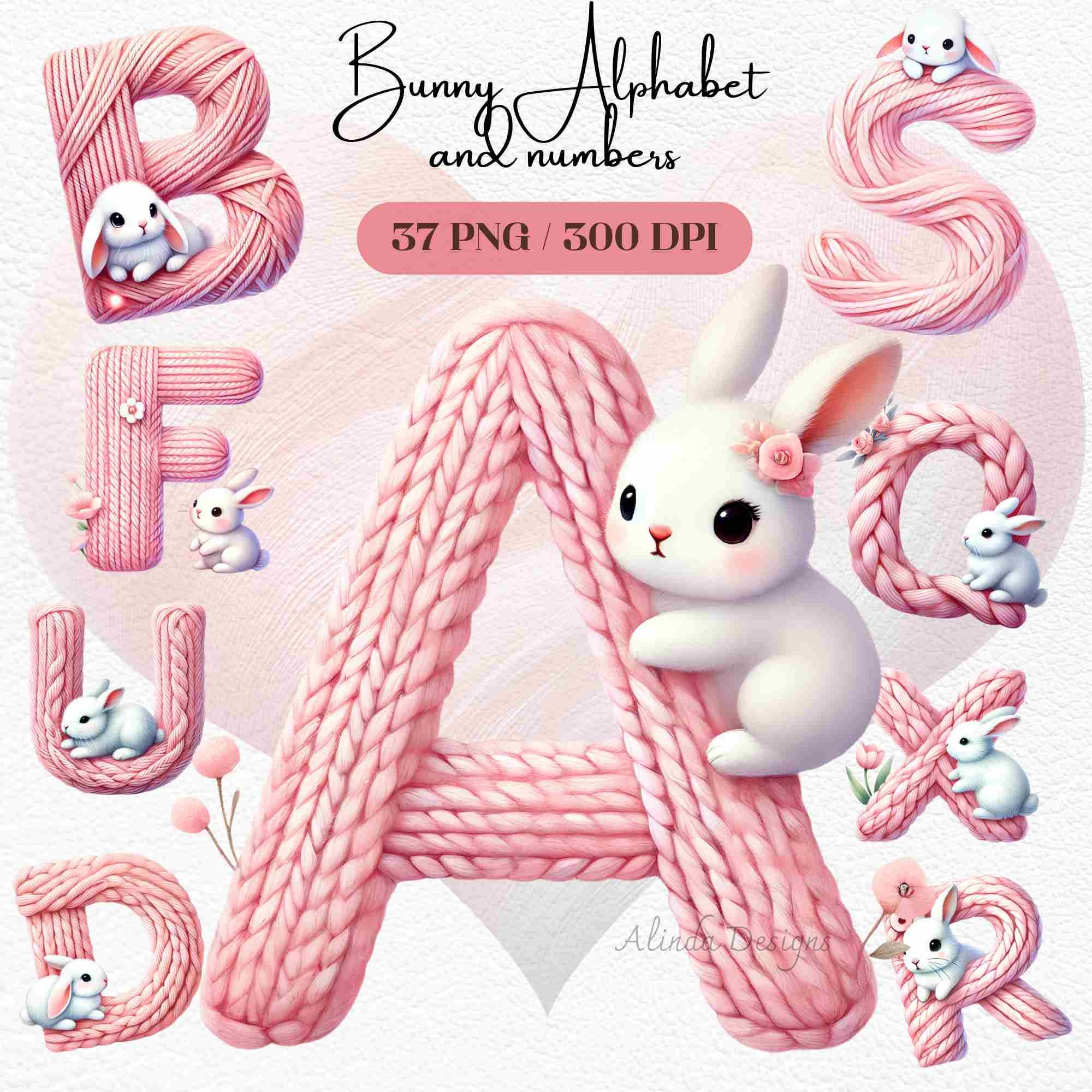 Pastel Bunny Alphabet and Numbers Clipart, Cute Rabbit Letter and ...