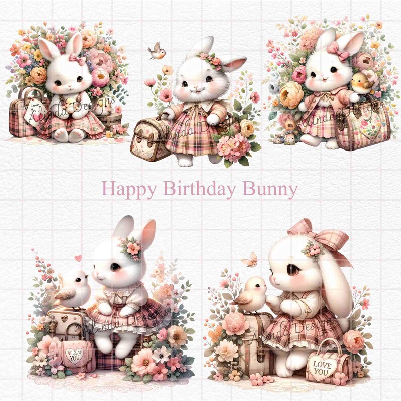 Happy Birthday Bunny Clipart, Cute Rabbit Party Graphics, Kids Birthday ...