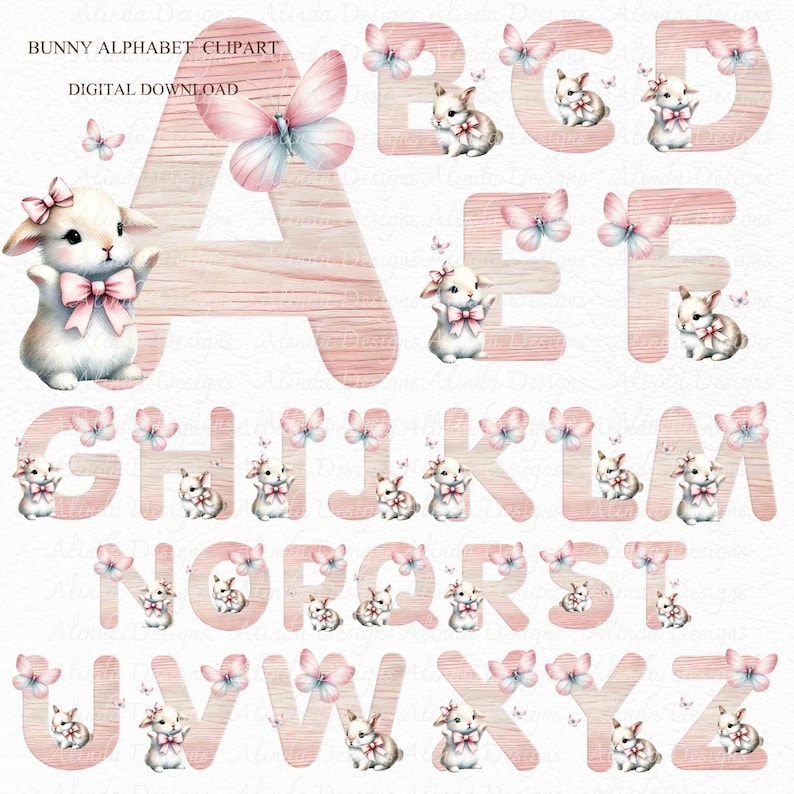 Bunny Alphabet Clipart, Adorable Pastel Letters With Bunnies ...
