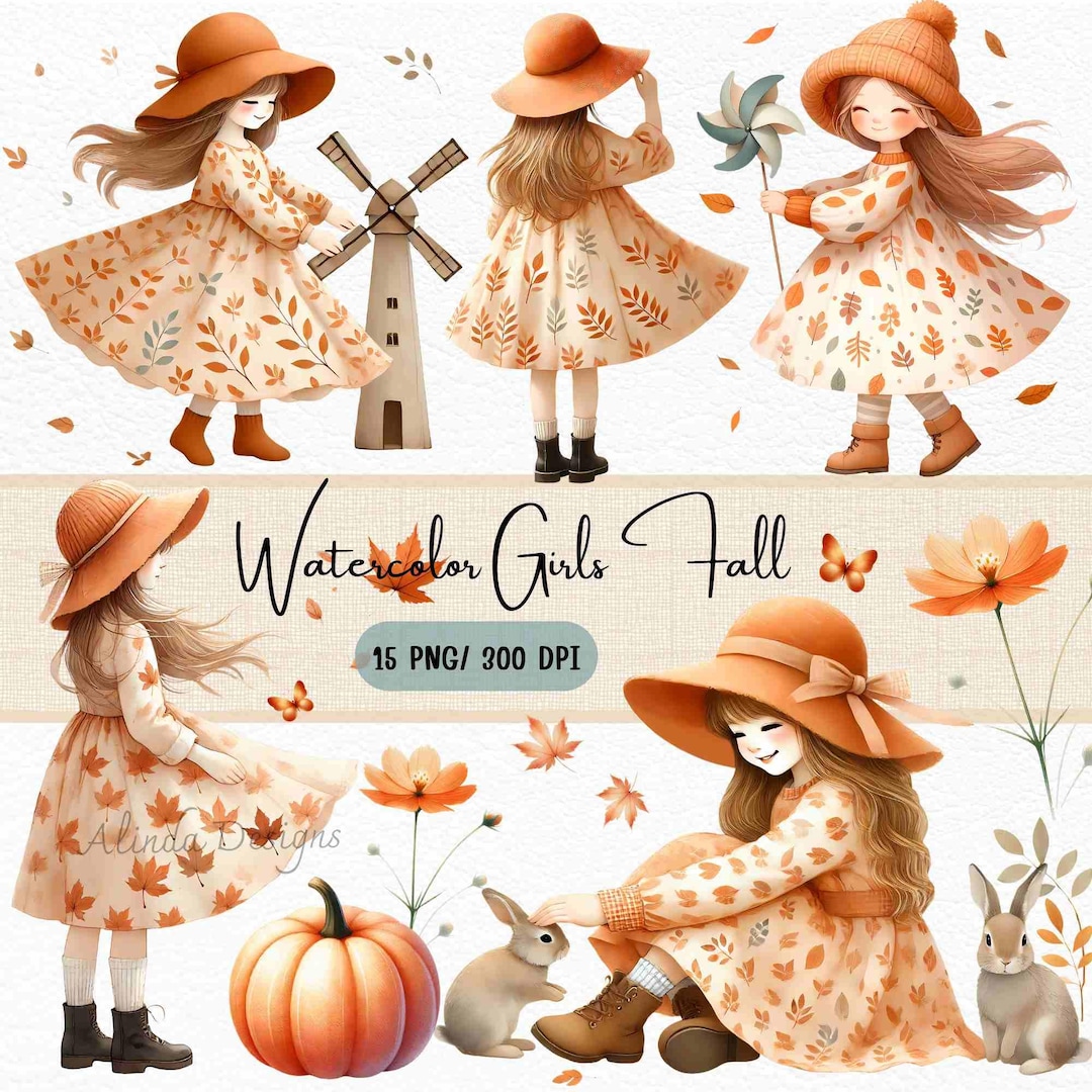Watercolor Girls Fall Clipart Set, Autumn Fashion Illustration, Fall ...