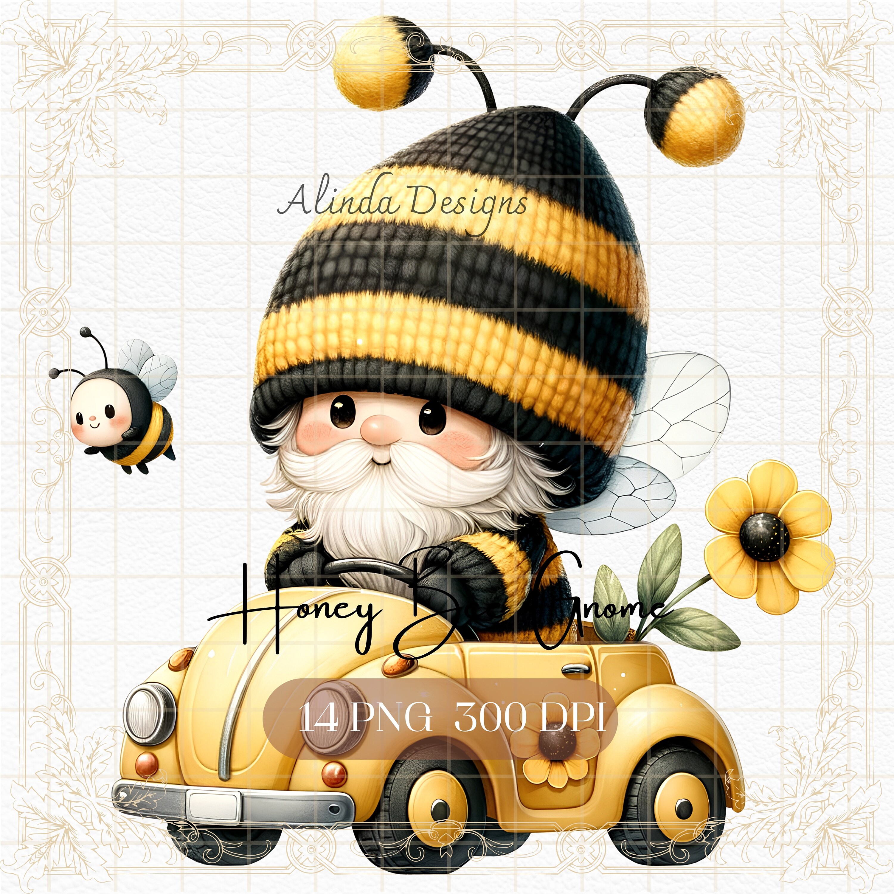 Honey Bee Gnome Clipart, Cute Bee Themed Gnome, Scrapbooking ...